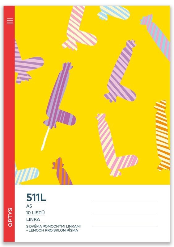 Sešit školní 511 - 2 pomocné linky + lenoch pro sklon písma 10 listů ...
