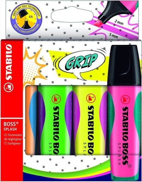 Zvýrazňovače STABILO BOSS SPLASH - sada 4 ks - HAAGER.cz